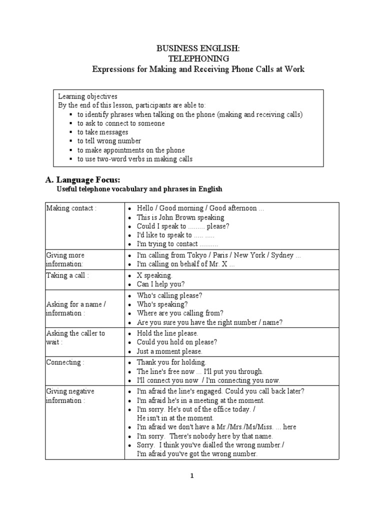 Business English Telephoning | PDF | English Language | Telephone