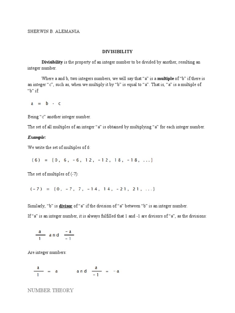 Divisibility Number Theory Pdf Factorization Numbers