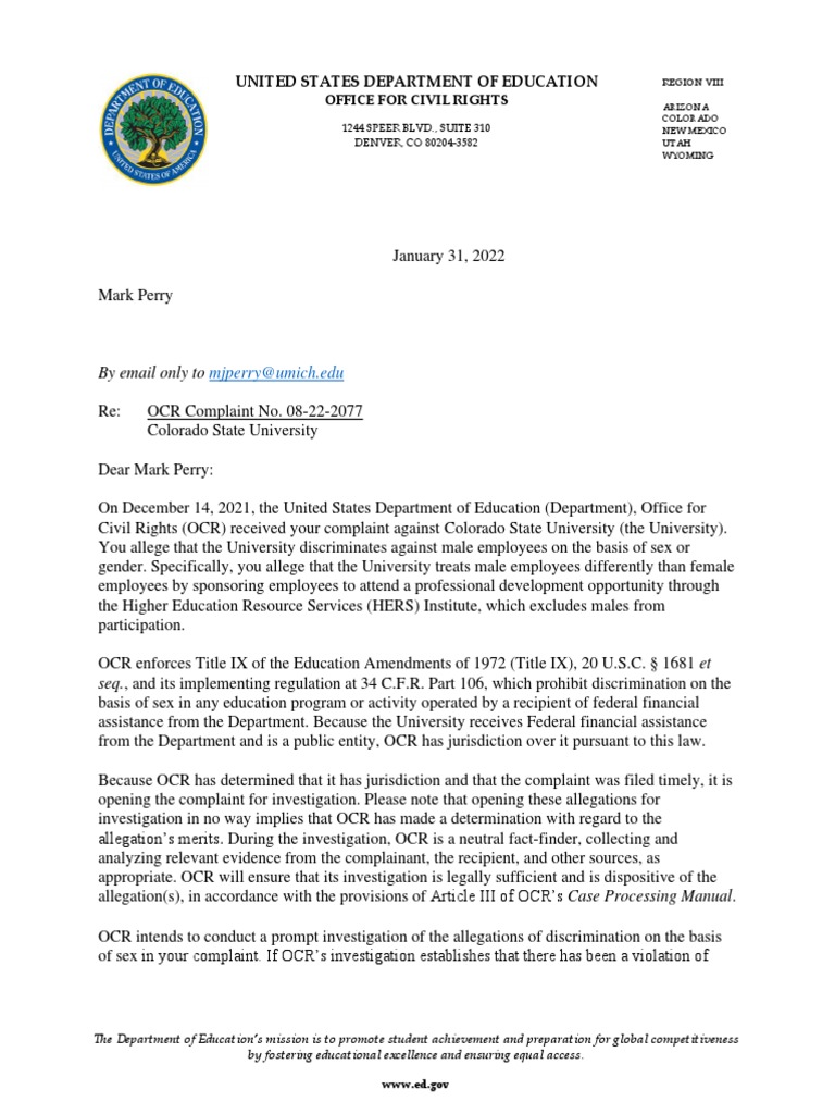 Colorado State University Title IX Investigation Letter | PDF ...