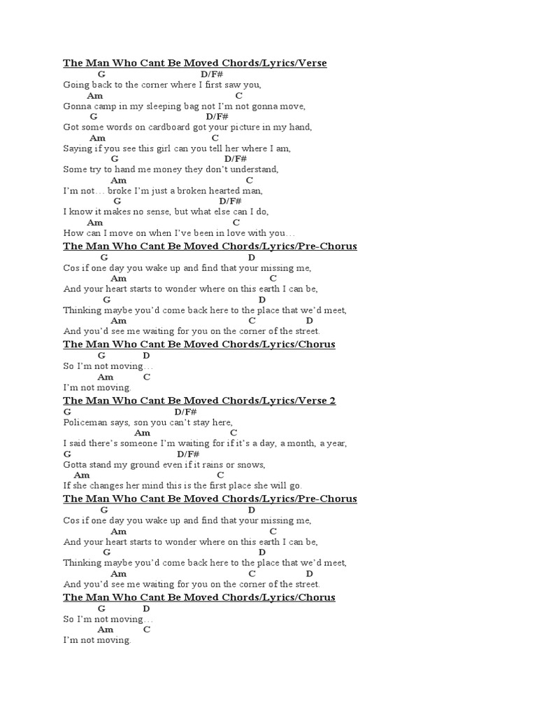 The Man Who Cant Be Moved Chords | PDF | Song Structure | Songs