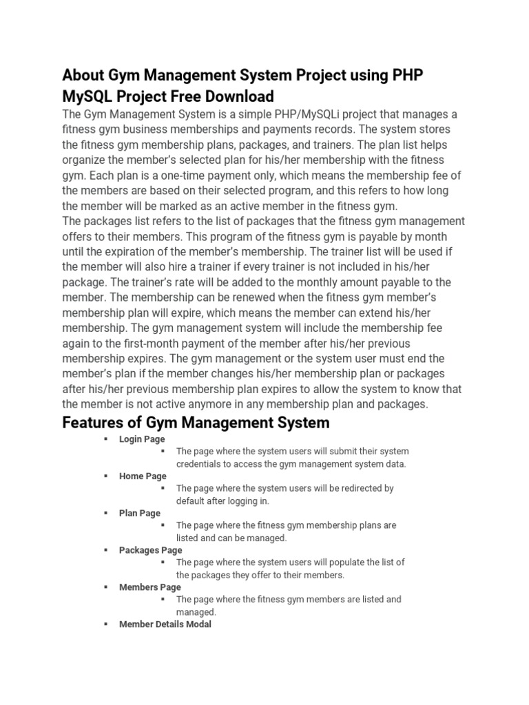 About Gym Management System Project Using PHP MySQL Project | PDF | Ajax (Programming ...
