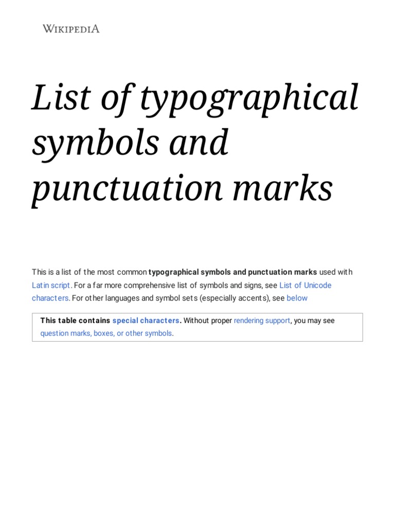 List of Typographical Symbols and Punctuation Marks | PDF | Bracket ...