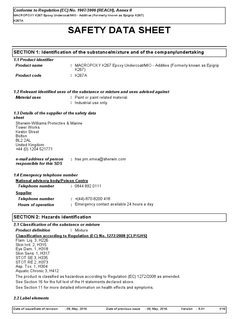 Epoxy Undercoat Safety Data Sheet | PDF | Waste Management | Chemistry