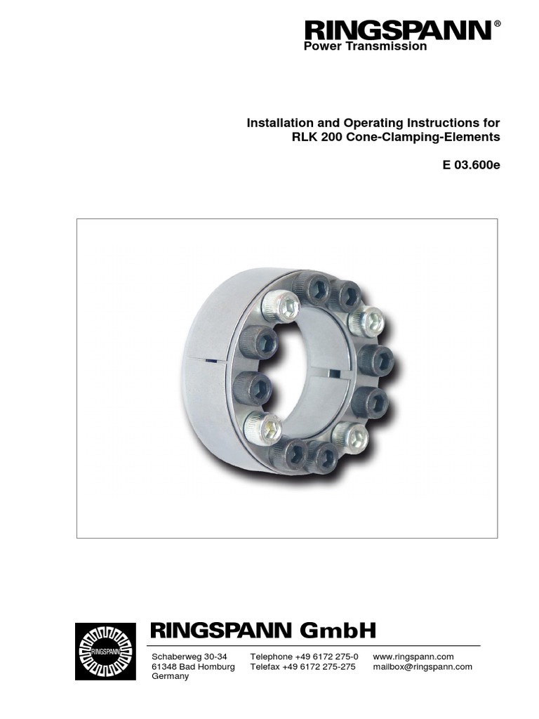 RINGSPANN InstallationInstructions-RLK200 | PDF | Screw | Force
