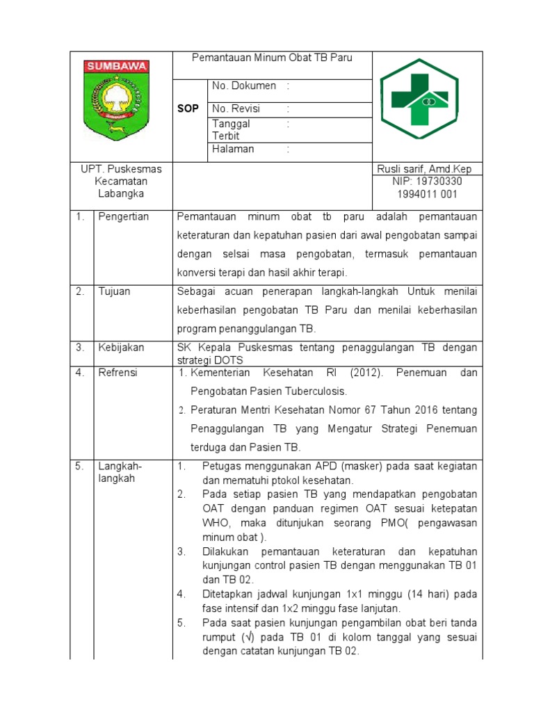Sop Pemantauan Minum Obat TB | PDF
