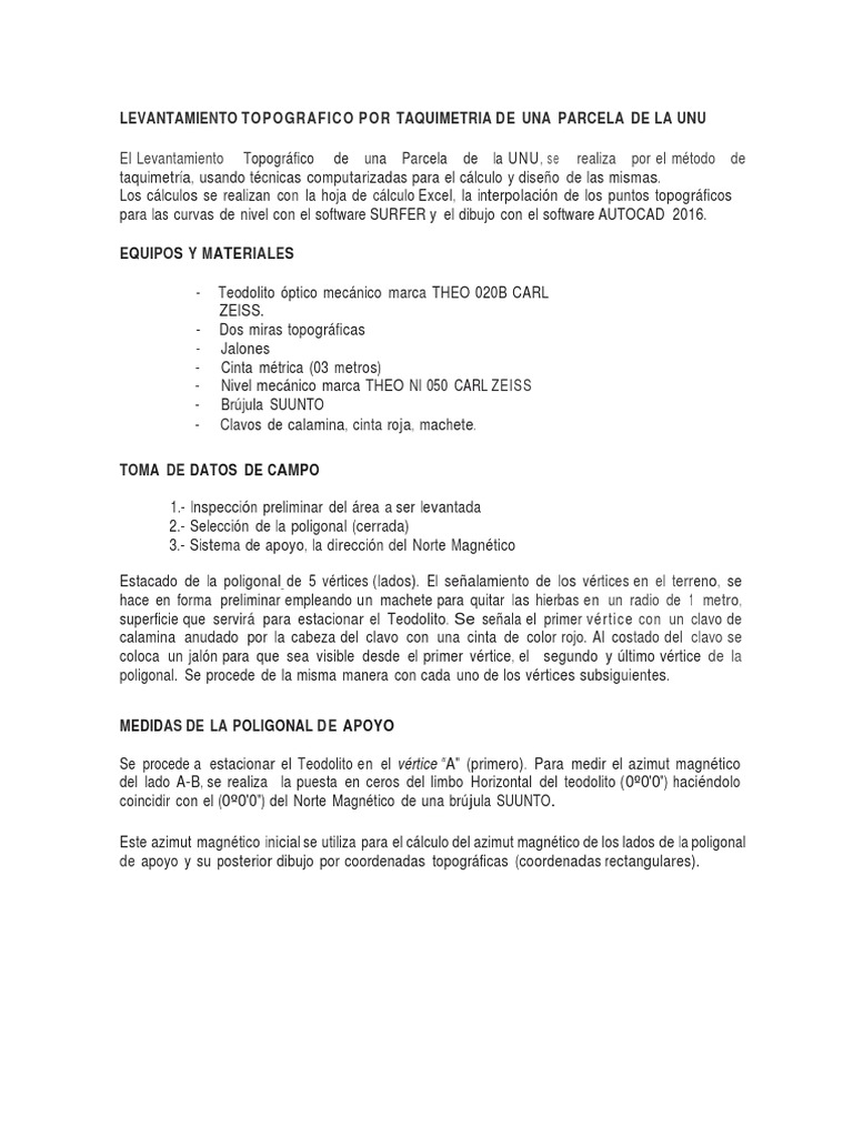 Levantamiento Topografico Por Taquimetria de Una Parcela | PDF | Medida ...