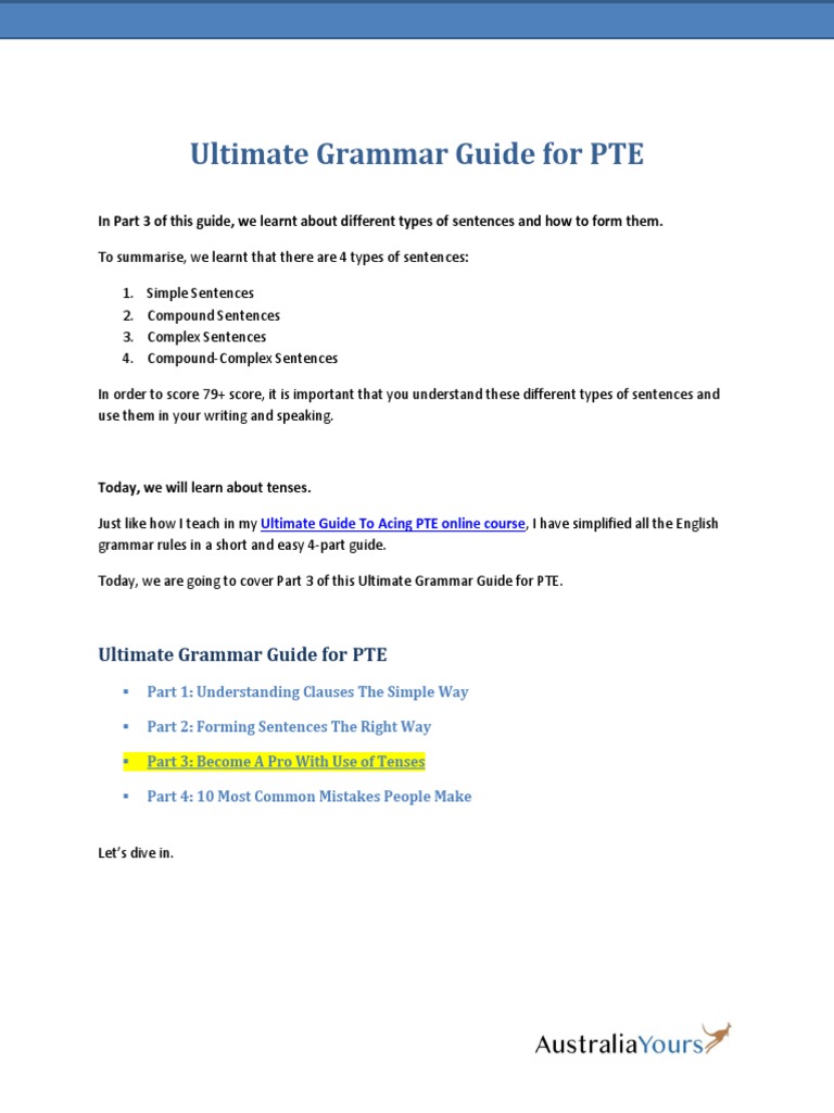 Part 3 PTE Grammar Guide | PDF | Verb | Perfect (Grammar)
