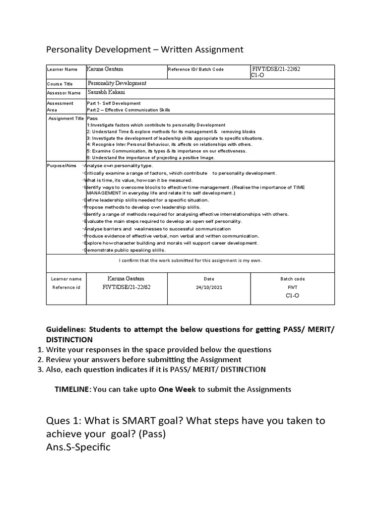 Self Development Assignment | PDF | Motivational | Motivation