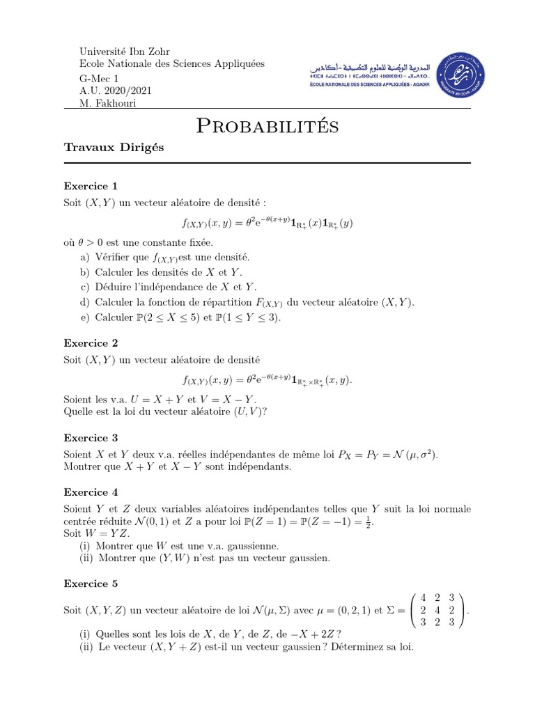 Serie TD Proba 2020 2021 Gmec1 1 | PDF | Loi normale | Variance (mathématiques)