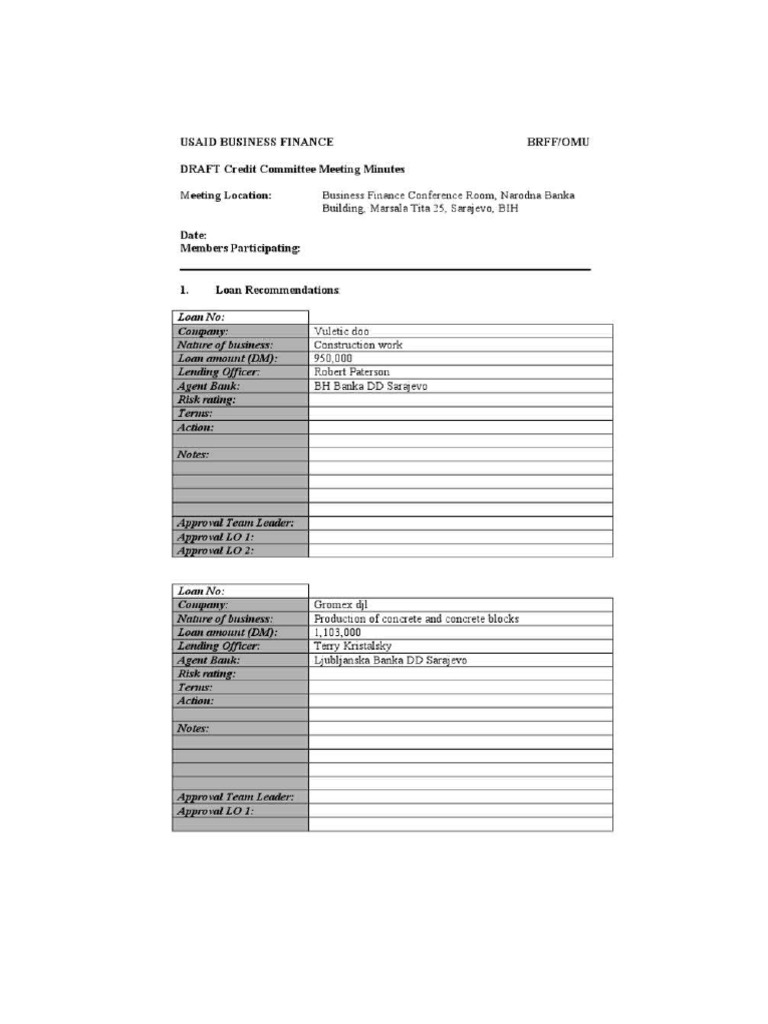 Credit Committee Approval Form | PDF