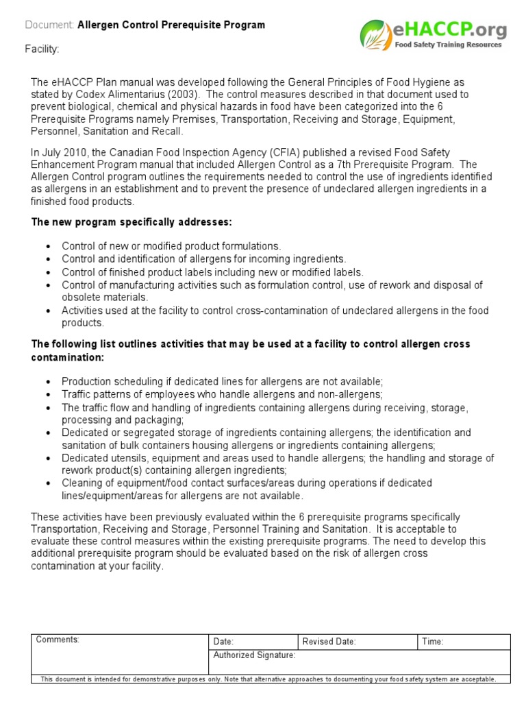 Allergen Control Program Guide | PDF | Food Safety | Foods