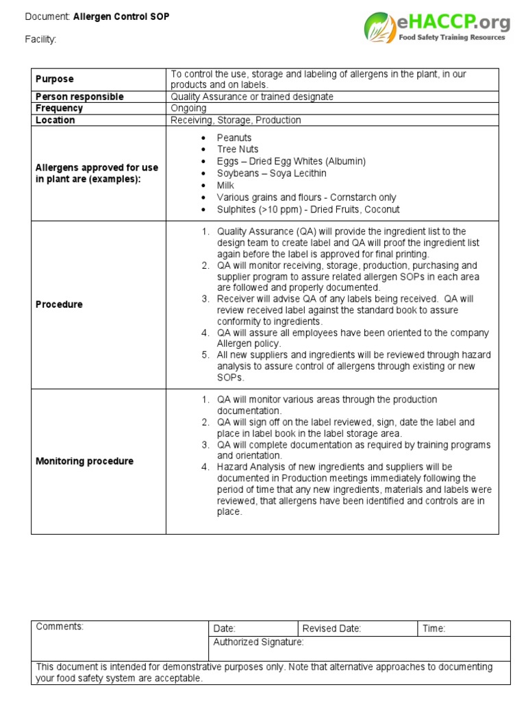 Ehaccp - Allergen Control SOP | PDF | Soybean | Verification And Validation
