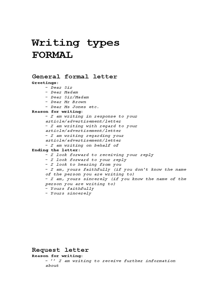 Writing Types Formal | PDF | Madam