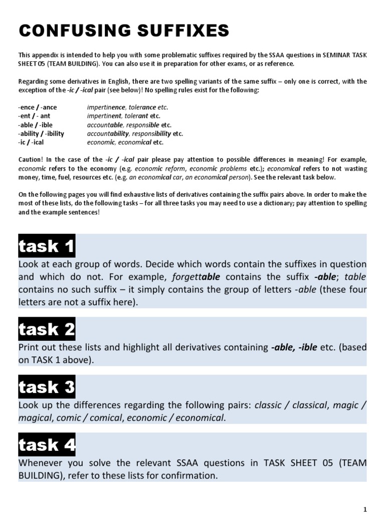 Confusing Suffixes - Appendix | PDF | Verb | Onomastics