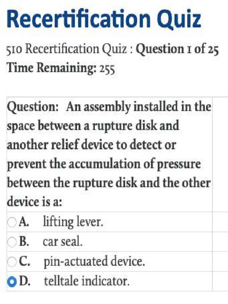 Pressure Equipment Recertification Exam: Questions Covering Relief ...