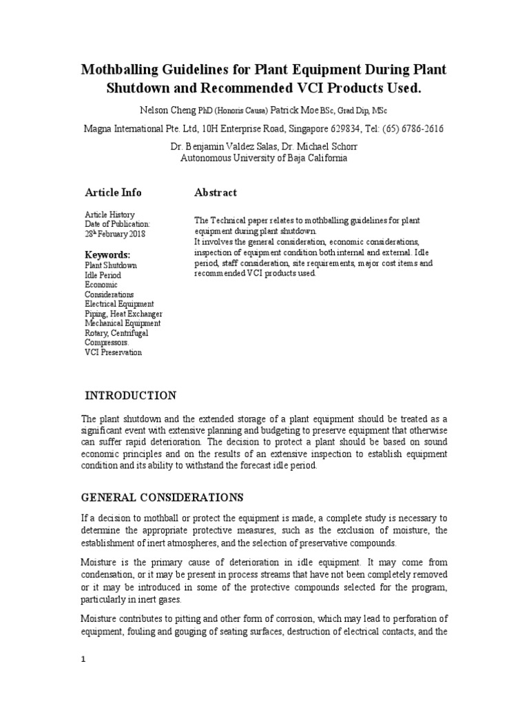 Mothballing Guidelines For Plant Equipment | PDF | Corrosion | Pipe ...