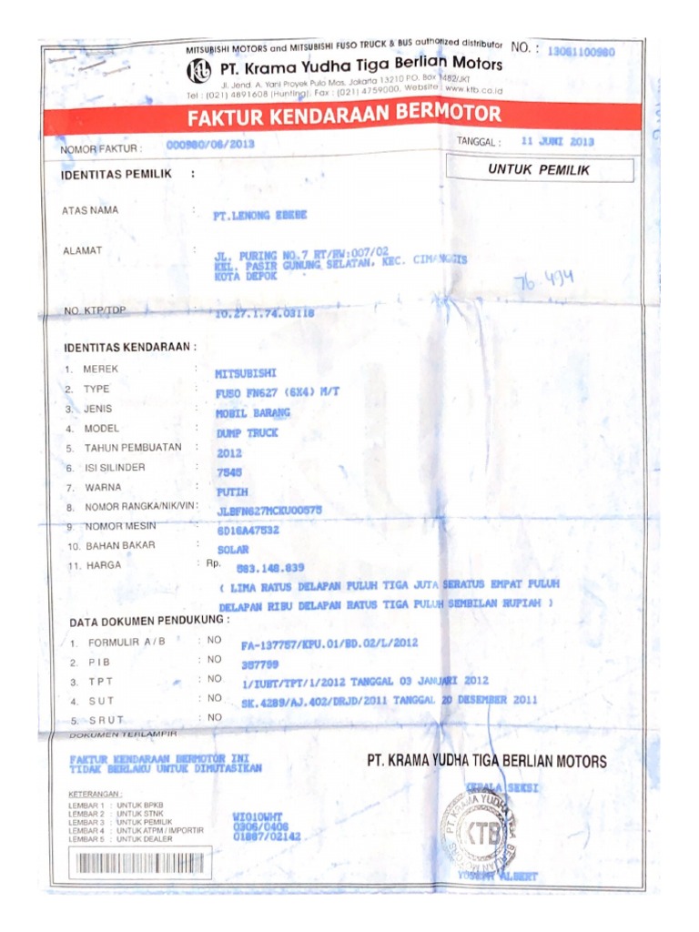 Faktur Kendaraan Bermotor | PDF
