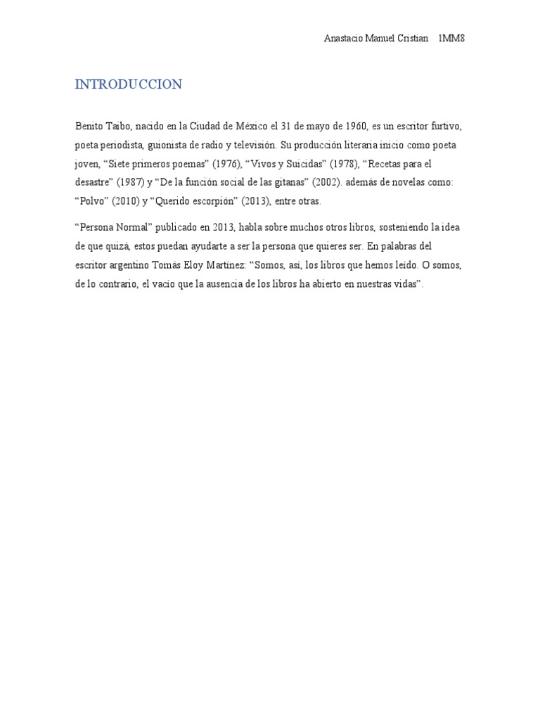 Persona Normal Reseña | PDF | Novelas | Libros