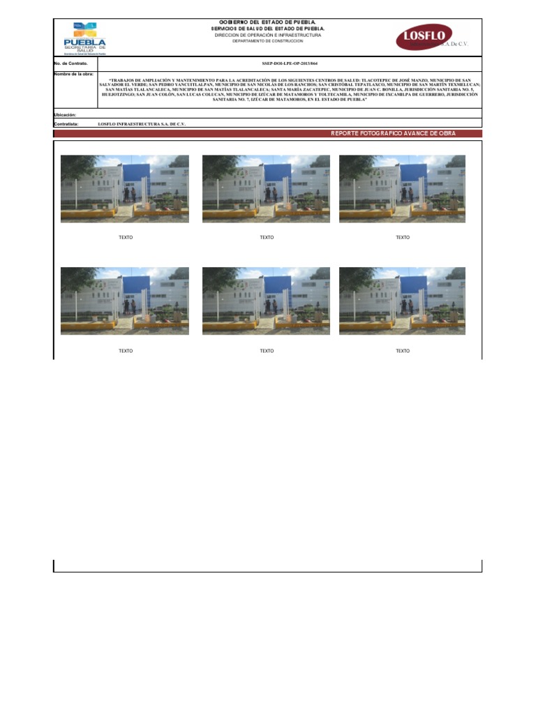 Formato Reporte de Avance de Obra | PDF