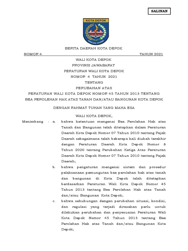 Perwal Kota Depok 4 Tahun 2021 | PDF