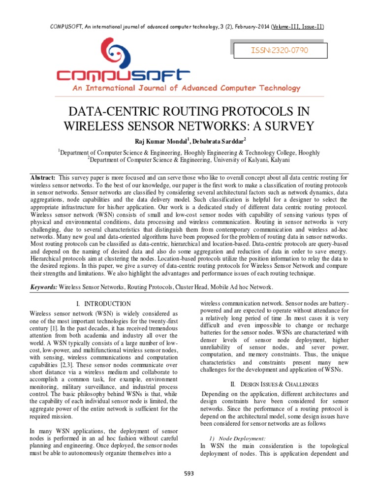 Data Centric Routing Protocols In Wireless Sensor Networks A Survey Pdf Wireless Sensor