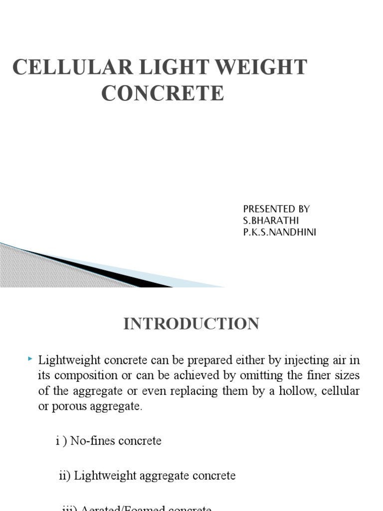 Cellular Light Weight Concrete Presentation | PDF | Concrete ...