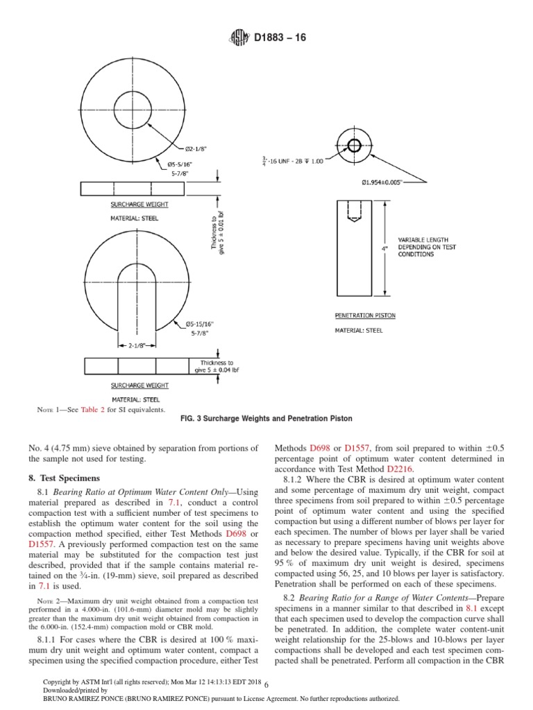ASTM D 1883-16 CBR California Bearing Ratio 6 | PDF | Applied And ...