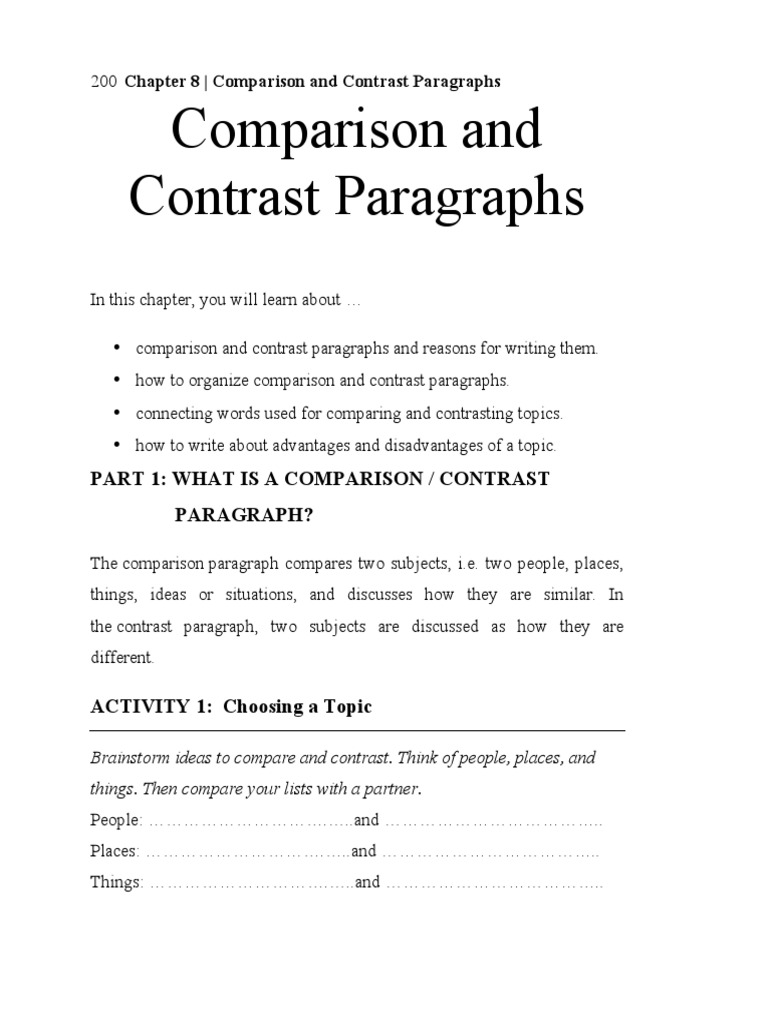 CHAPTER 8 - Comparison and Contrast Paragraphs | PDF | Dormitory ...