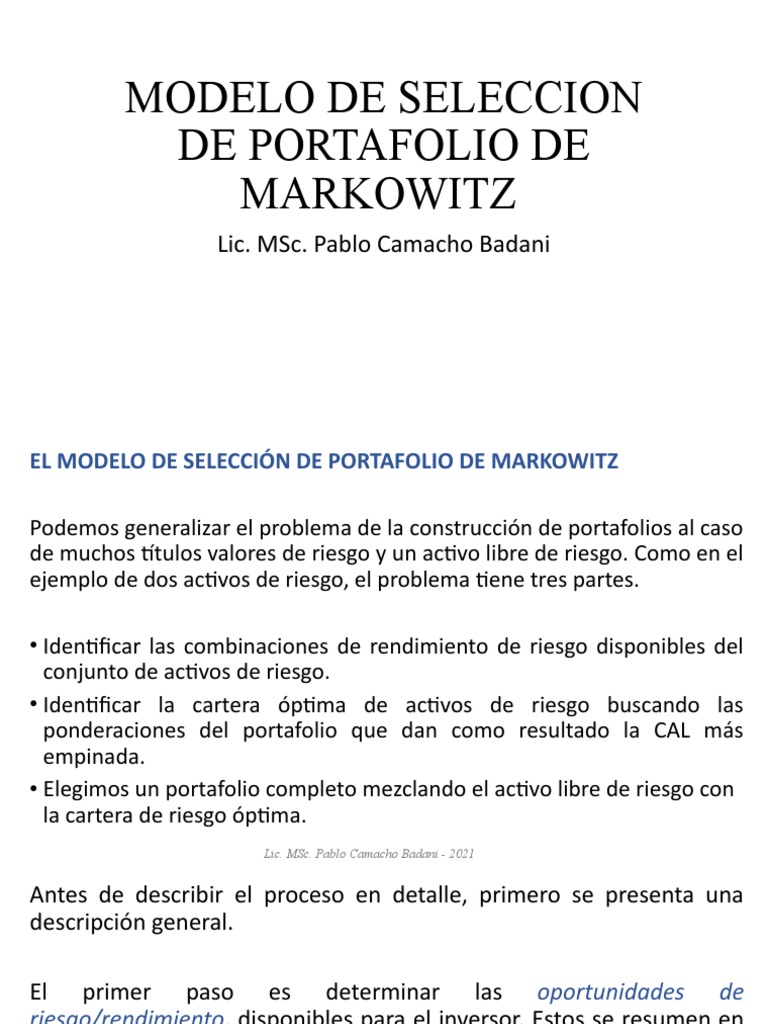 Modelo de Markowitz | PDF | Matriz (Matemáticas) | Portafolio (Finanzas)
