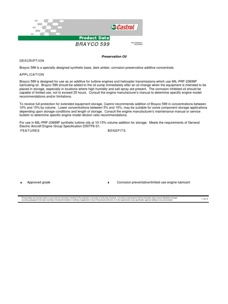 Brayco 599: Preservation Oil | PDF | Motor Oil | Chemistry