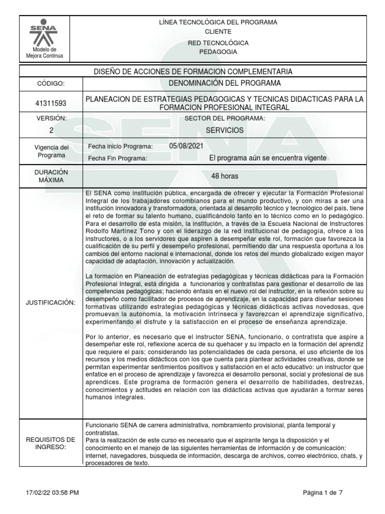 Informe Programa de Formación Complementaria | PDF | Aprendizaje | Evaluación