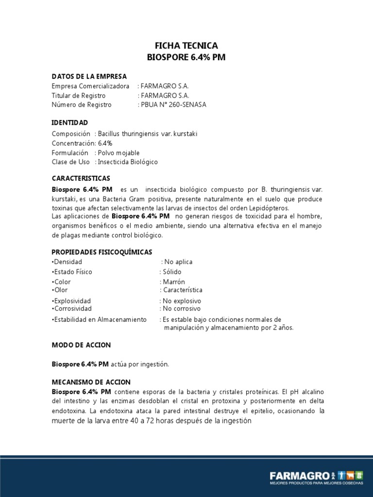 Ficha Tecnica - Biospore 6.4 PM | PDF | Química
