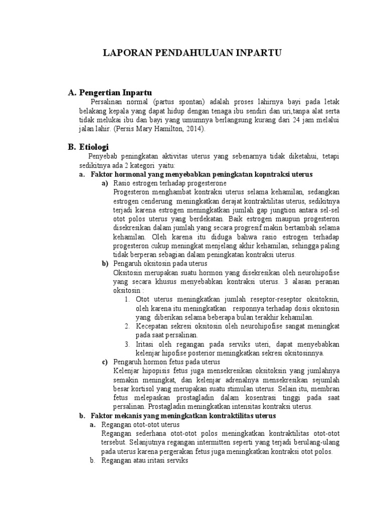 Laporan Pendahuluan Inpartu | PDF