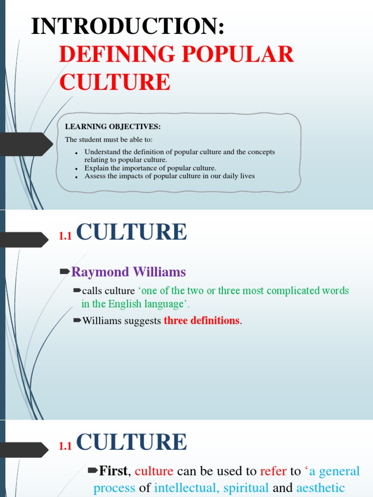 Defining Popular Culture: Learning Objectives | PDF | Ideologies ...