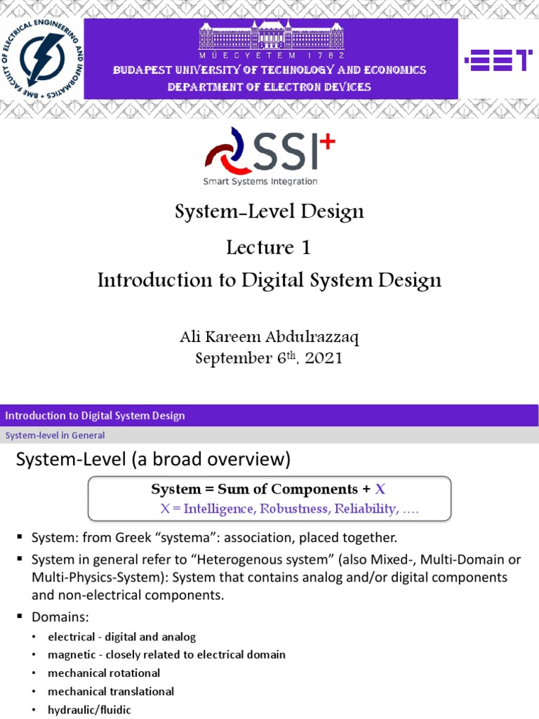 System-Level Design Introduction To Digital System Design: Ali Kareem ...