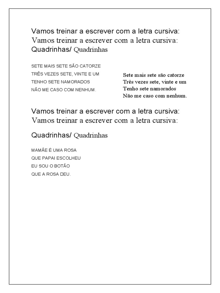 Vamos Treinar A Escrever Com A Letra Cursiva Tarefa | PDF