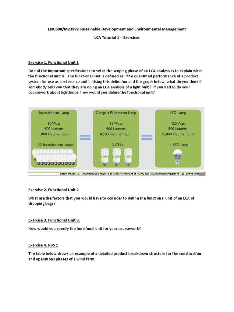 LCA Exercises for Sustainable Development | PDF | Life Cycle Assessment ...