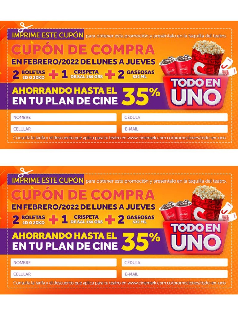 Cupón Promoción Todo en Uno - Cinemark | PDF