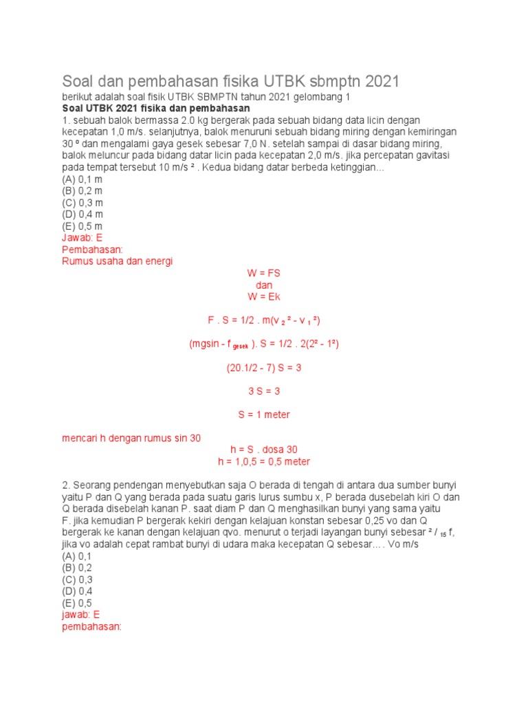 Soal Dan Pembahasan Fisika UTBK SBMPTN 2021 | PDF