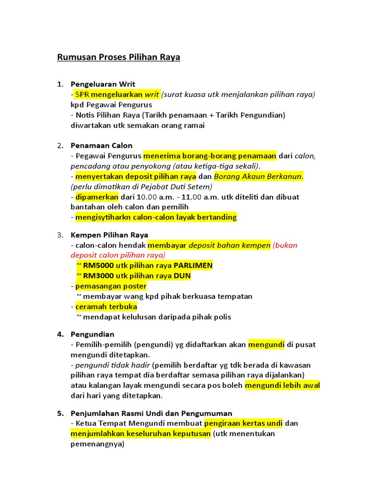 Rumusan Proses Pilihan Raya (STPM Sem 1) | PDF