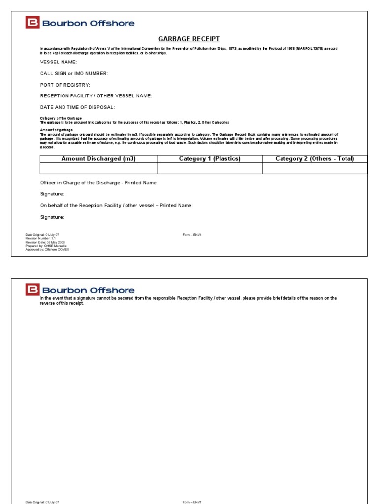 Garbage Receipt: Category of The Garbage Amount of Garbage | PDF ...