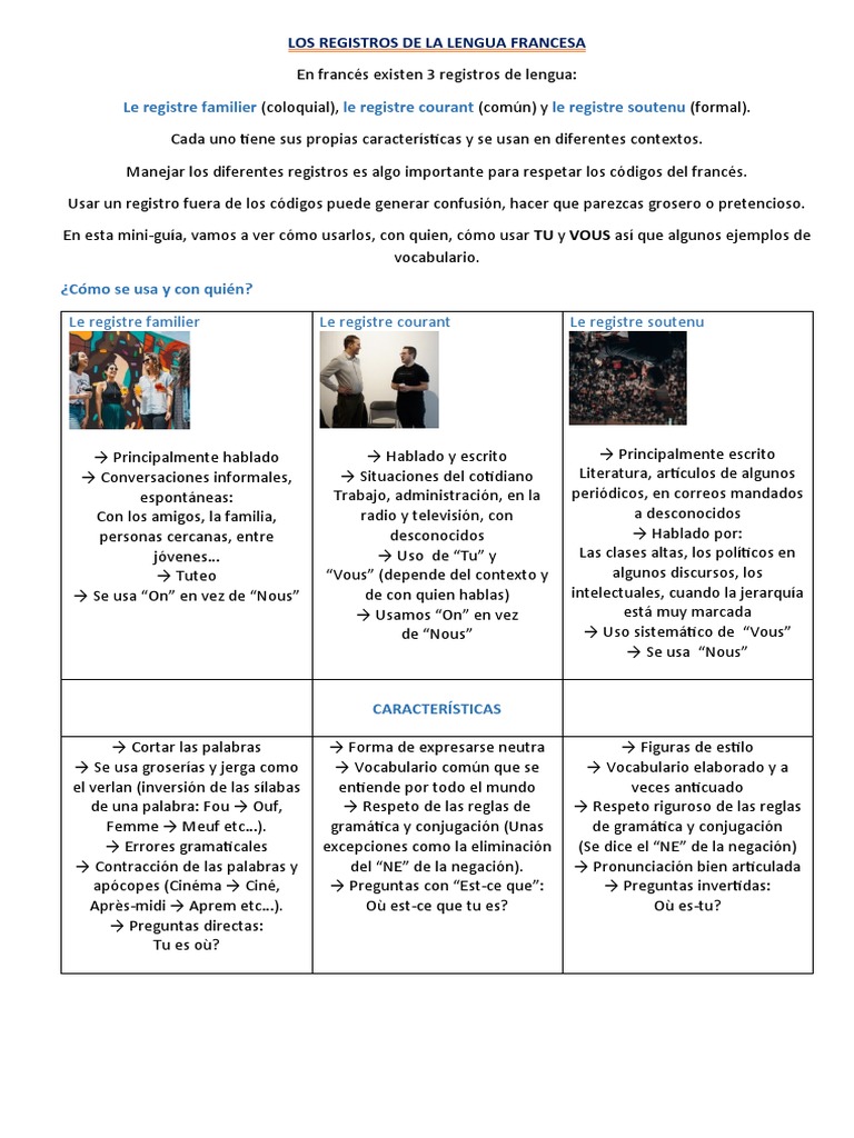 Los Registros de La Lengua Francesa | PDF | Idioma francés | Cognición