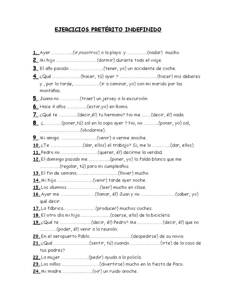 Ejercicios Preterito Indefinido Ejercicios de Gramatica | PDF