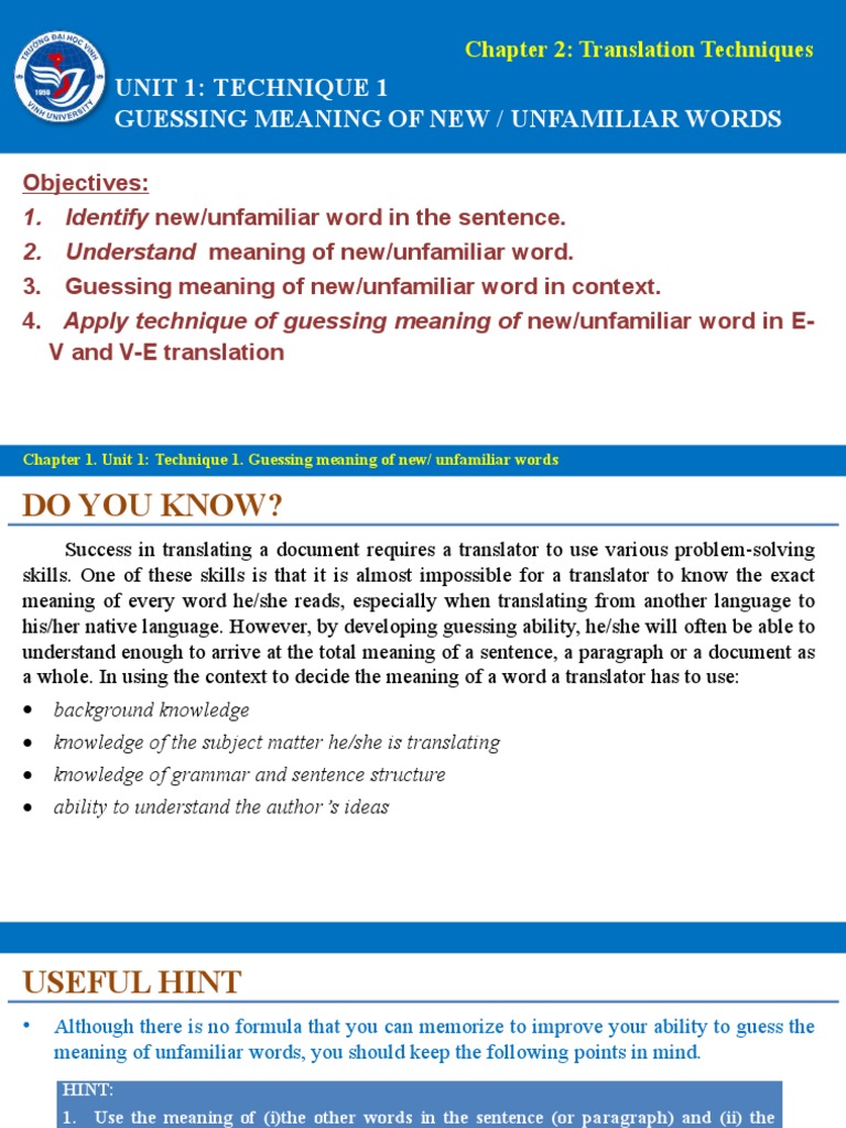 Chapter 2. Unit 1 .Technique 1 Guessing Unfamiliar Words | PDF | Ellipsis | Deforestation
