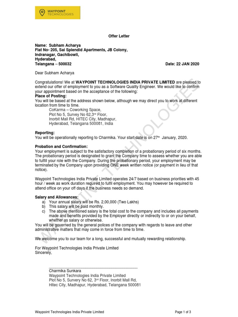 Subham Offer Letter - Signed | PDF | Identity Document | Common Law