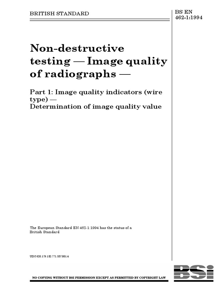 BS EN 462.1 - Radiographic Test | PDF | Nondestructive Testing | Titanium