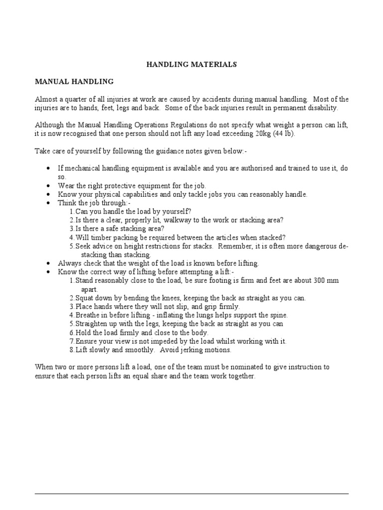 Tool Box Talk Manual Handling | PDF