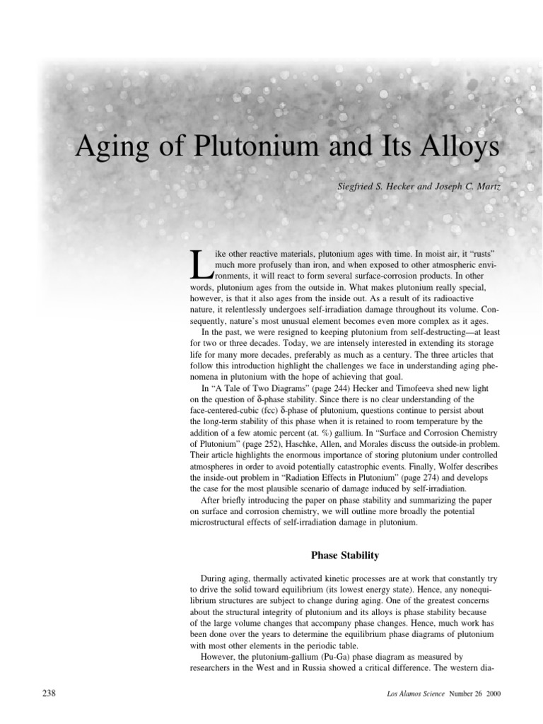 Aging of Plutonium and Its Alloys: Siegfried S. Hecker and Joseph C ...