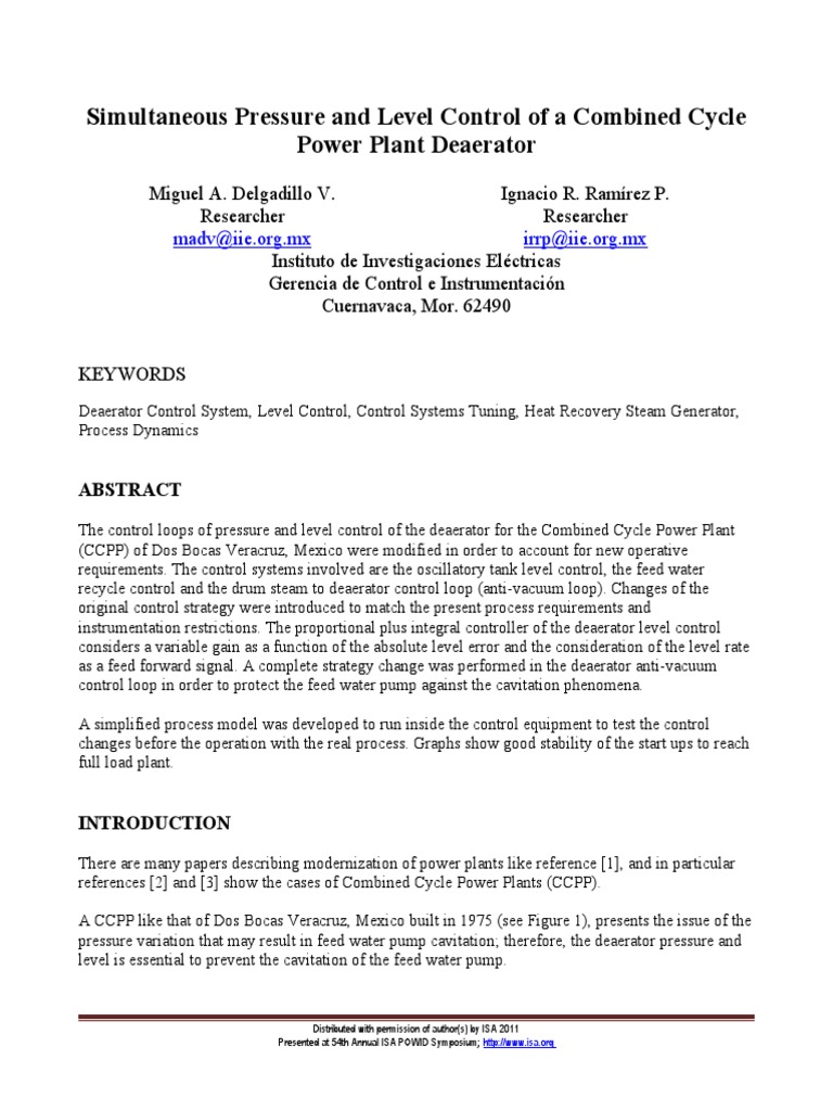 P008 Delgadillo FinalPaper SimultaneousPressureLevelControlDeaerator | PDF | Fluid Dynamics | Steam