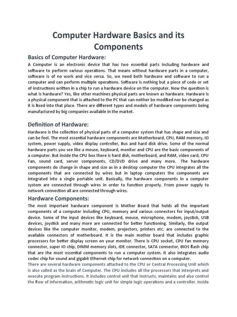 Computer Hardware Basics and Its Components | PDF | Computer Hardware ...